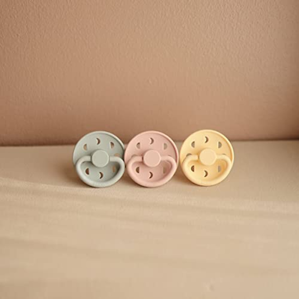 FRIGG Moon Natural Rubber Baby Pacifier | Made in Denmark | BPA-Free (Sage/Portobello, 6-18 Months) 2-Pack