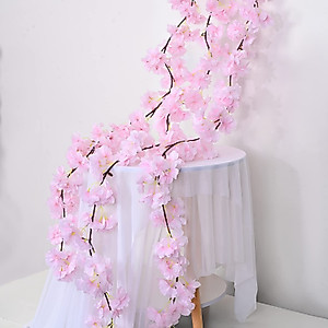 LIVILAN Cherry Blossom Garland Artificial Cherry Blossom Vines 2pcs Flower Garland Spring Garland Pink Floral Garland Hanging Vines Wedding Garden Arch Wall Home Party Cherry Blossom Decor