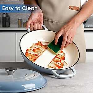 NUTRIUPS 3.6 Quart Braiser Enameled Cast Iron Dutch Oven Pot with Lid, Dutch Oven Cast Iron Non Stick Larger Handle, Cast Iron Braiser Pan with Lid Enameled Dutch Oven (Gradient Blue)