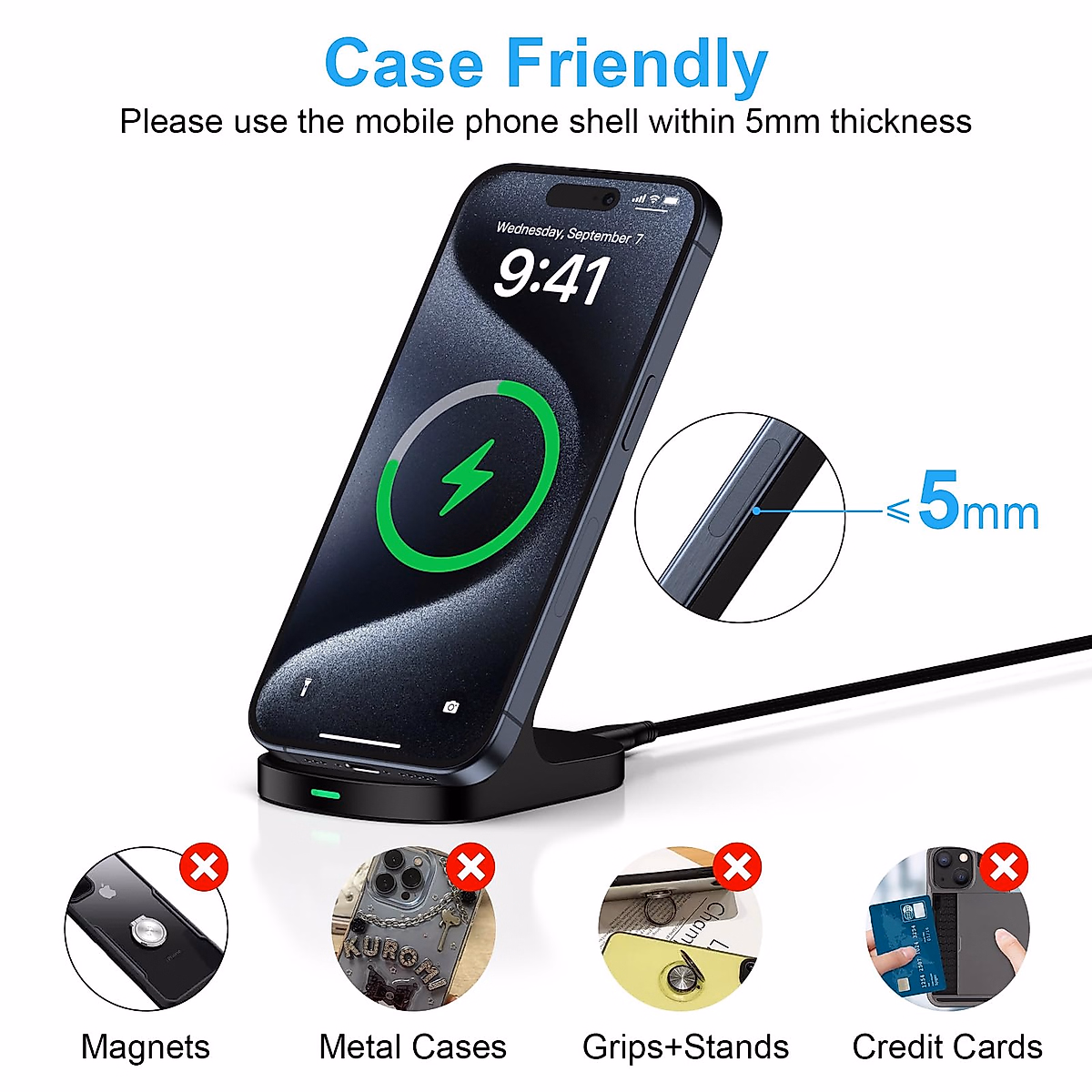 15W Fast Wireless Charger Phone Charging Stand for Google Pixel 8a/8 Pro/7a/7/6 Pro/5,Android Phone Wireless Charging Station Charger for Samsung Galaxy Z Fold 5/Z Flip 5/S24 Ultra/S23/S22/S21/S20/S10