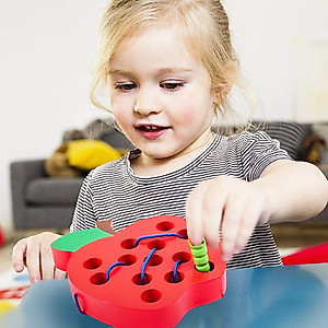 Kizh Wooden Lacing Apple Threading Toys Wood Block Puzzle Travel Game Montessori Early Learning Fine Motor Skills Educational Gift for 1 2 3 Years Old Toddlers Baby Kids