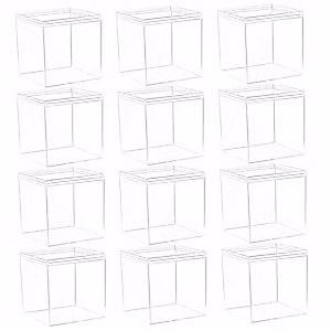 12pcs Items Cm Cases with Mini Container Showcase Candy Lid Cube Clear for Collectibles Storage Small Treat Stackable Plastic Cubes Display Square Case Acrylic Jewelry Containers