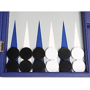19-inch Premium Backgammon Set - Large Size - Indigo Blue Board, White and Navy Blue Points