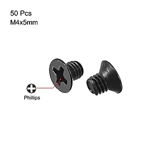 uxcell M4 x 5mm Phillips Screw Fastener Black for Laptop PC TV Fan Switch 50pcs