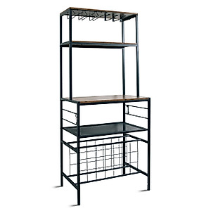 Elegant Wine Bar Cabinet - Wine Bar Stand with Durable Metal Frame and Engineered Wood - Multi-Tier Wine Cabinet with Built-in Wine Holders - Wine Rack Freestanding Floor