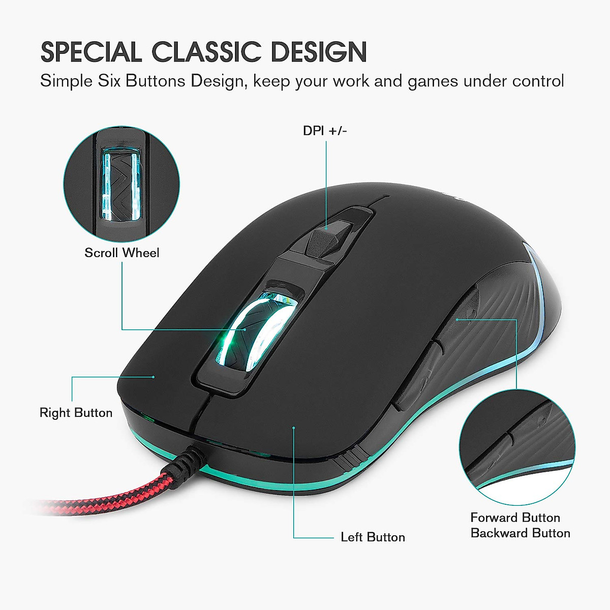 mafiti Wired Mouse, Computer Mouse for Laptop Notebook Desktop USB RGB Mice 3200DPI