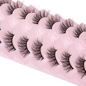 wiwoseo False Eyelashes Half Lashes Strip Natural Wispy Fluffy Faux Mink Lashes 14MM Eyelashes 10 Pairs Pack