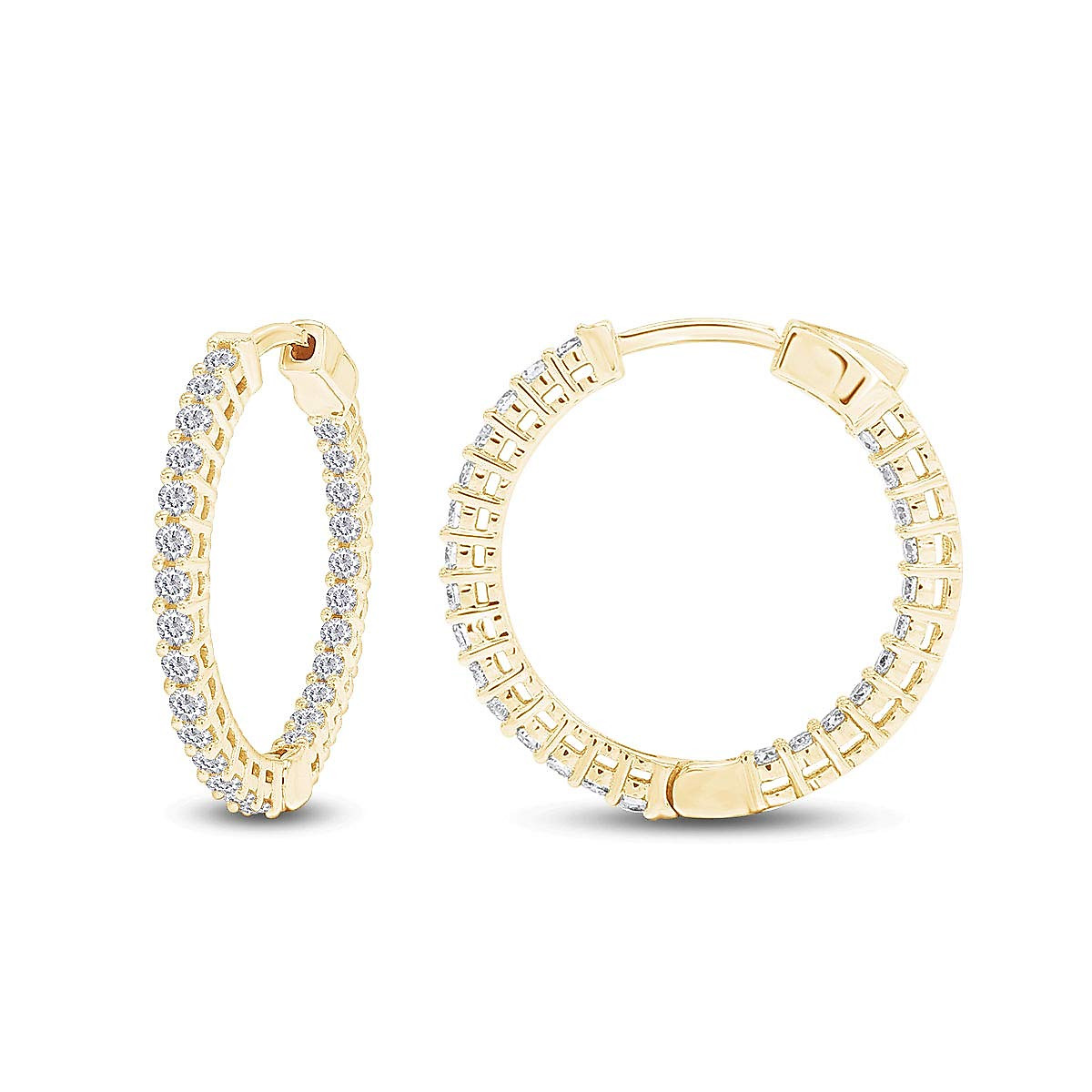 IGI Certified 1 Carat (Cttw) Round Lab Grown Diamond Inside Out Hoop Earrings In 10k Solid Yellow Gold 1 CT