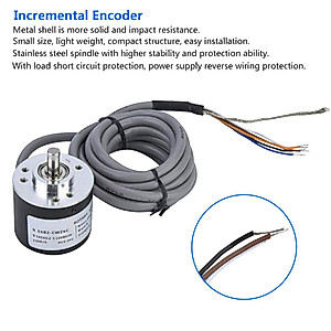 5-26V DC Incremental Rotary Encoder, E6B2-CWZ6C 38mm Diameter NPN Open-collector Output ABZ 3 Phase General-purpose Rotary Encoder with 2m Wiring Wire(300P/R)