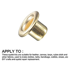 METALLIXITY Eyelets with Washers (6 x 3 x 4mm) 200Pack, Copper Grommet Kit Chrome Plated - for Leather Canvas Clothes DIY Crafts Making, Gold Tone