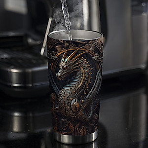 64HYDRO 20oz Steampunk Mechanical Engineer Clockwork Dragon Tumbler, Gaming, Gamer Gifts for Dragon Lovers, Stainless Steel Double Wall Vacuum Insulated Coffee Mug, Travel Cup with Lid