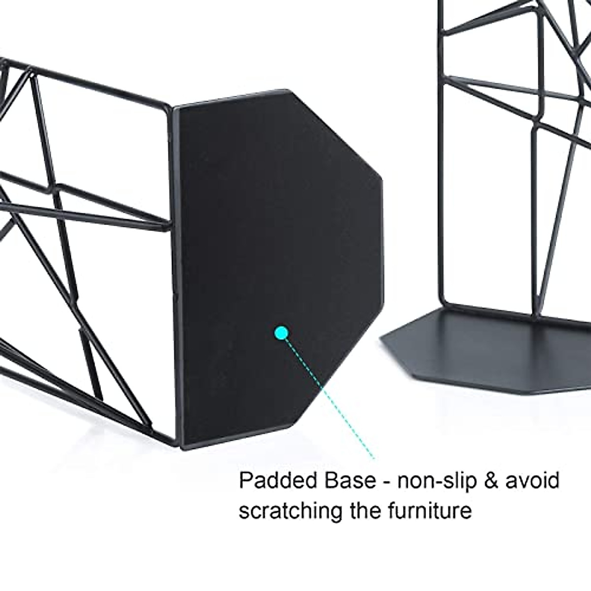 SRIWATANA Bookends Black, Decorative Metal Book Ends Supports for Shelves, Unique Geometric Design(1 Pair/2 Pieces)