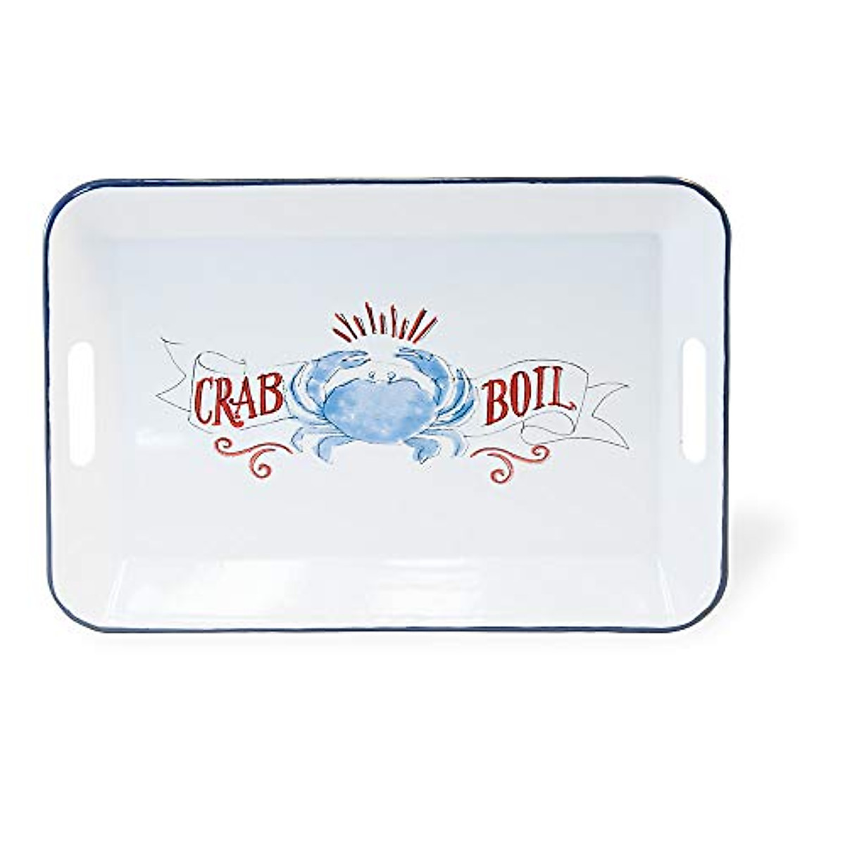 Boston International Enamelware Serving Tray Seafood Bake Crab Platter, 18 x 12-Inches, Crab Boil
