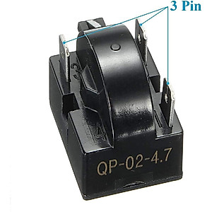 QP-02-4.7 3Pin 4.7Ohm PTC Starter/Start Relay Replacement for Mini Fridges, Compact Refrigerators, Beverage & Wine/Beer Coolers, Deep Freezers, Beer/Wine Refrigerators