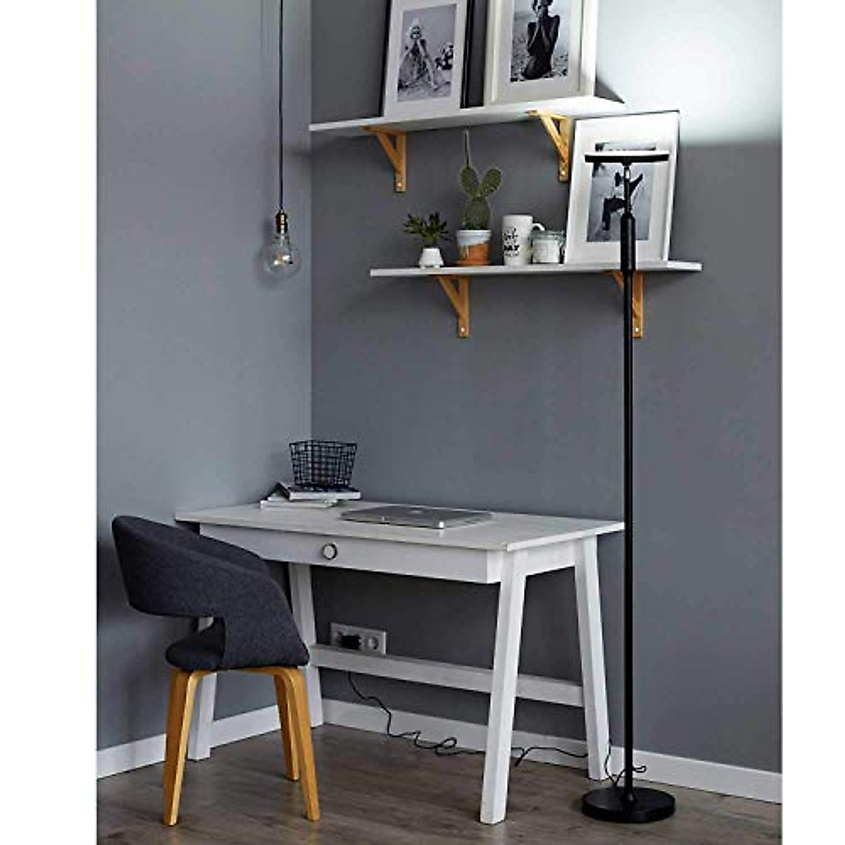 Kenley Daylight LED Floor Standing Lamp - Tall Modern Reading Task Uplight - 24W Adjustable Warm Cool Super Bright Natural Light Torchiere for Living Room, Dorm, Bedroom or Office - Dimmable - Black