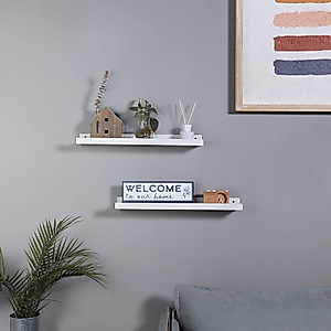 COLLECTIVE HOME - Floating Shelves Set of 2, Photo Picture Ledge Shelves, Rustic Wood Wall Mount Shelves for Bedroom, Living Room, Office, Kitchen, 23 Inch, White