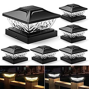 ENSLI Solar Post Cap Lights 6 Pack, 2 Mode Bright Solar Post Lights Outdoor Waterproof Fence Post Cap Lights, Outdoor Post Lights Solar Powered Deck Lights for 4x4 4.5x4.5 5x5 in Garden Decor (Black)