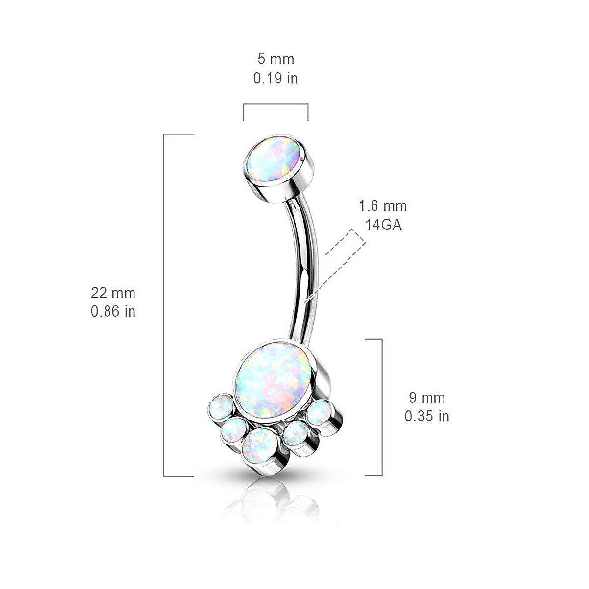Pierced Owl 14G Implant Grade Titanium Internally Threaded Top Round Bezel Set Synthetic Opal Cluster Navel Belly Button Ring (Opal White)