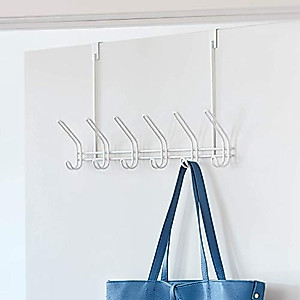 iDesign Classico Metal Over the Door Organizer, 6-Hook Rack for Coats, Hats, Robes, Towels, Jackets, Purses, Bedroom, Closet, and Bathroom, 18.25" x 5" x 10.75", Pearl White