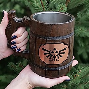 Legend Of Zelda Mug. Zelda Wooden Mug Gift. Zelda Stein. Zelda Ornament Triforce Gamer Mug. Beer Steins. Wooden Beer Tankard. Gifts for Gamer K100