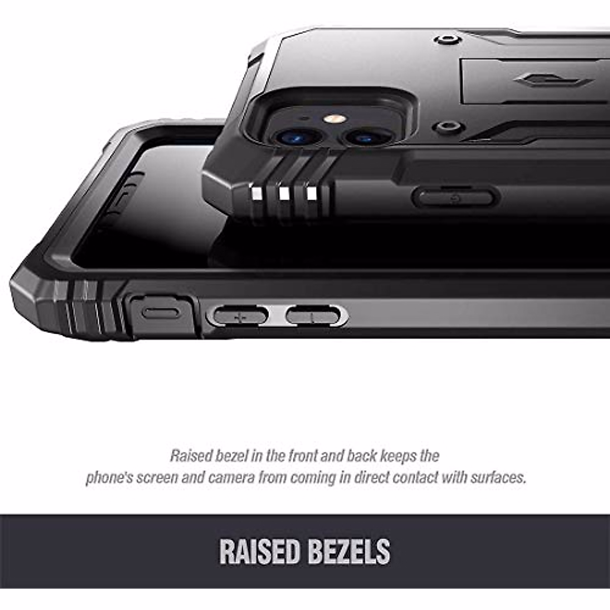 Poetic iPhone 11 Rugged Case with Kickstand, Full-Body Dual-Layer Shockproof Protective Cover, Built-in-Screen Protector, Revolution Series, for Apple iPhone 11 (2019) 6.1 Inch, Black