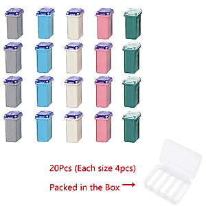 Thxsoon 20 Pack Car Micro Cartridge Fuses Kit, 32V 15amp 20amp 25amp 30amp 40amp, FMM Fuses MCASE Type,Slow Blow Fuse for Cars, Trucks, and SUV - 15A/20A/25A/30A/40A Each 4pcs, with Storage Box