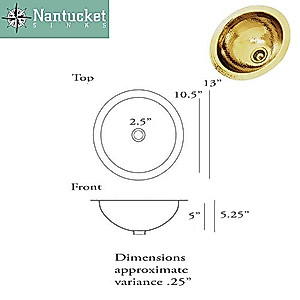 Nantucket Sinks ROB 13 inch Brass Bar Sink Hand Hammered, 13" Diameter x 5.25" High