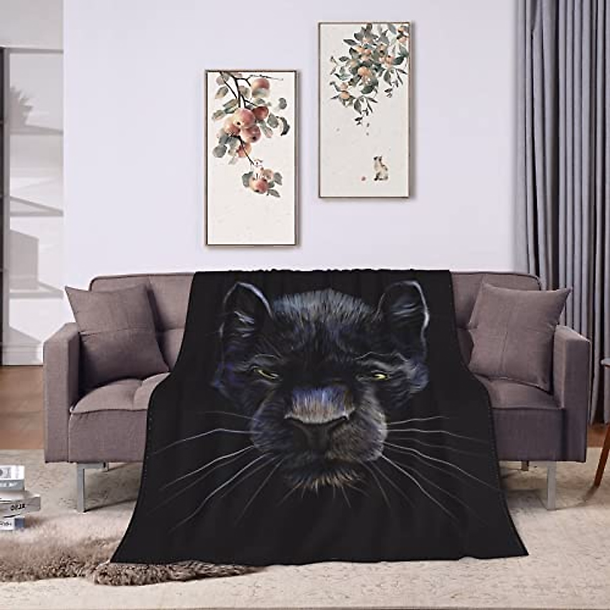 Panther Throw Blanket Realistic Animal Head Plush Fleece Flannel Blanket Ultral Soft for Sofa Couch Bed Living Room Pet Suitable for All Seasons 50"x40"