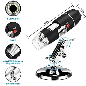 USB Microscope, 40X-1000X Digital Microscope 3 in 1 PCB Microscope Camera Magnification Endoscope Camera Portable Microscope, Metal Stand for Windows 7/8/10, Mac, Android with OTG, Linux