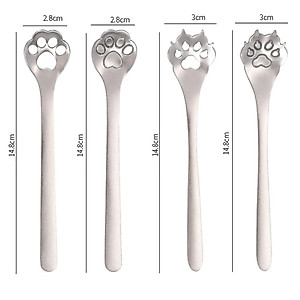Cat Paw Coffee Spoons, Cute Cat Paw/Dog Paw Stainless Steel Teaspoon Sugar Ice Cream Cake Dessert Spoon Stirring Spoon(Hollow Cat Paw,silver)