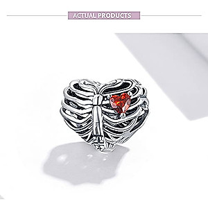 Meetccy charm, Original 925 Sterling Silver Pumpkin Charms for Pandora Style Bracelets,Dangle Charm Mothers Day Halloween Bracelets Women Jewelry (Rib Heart Charms)