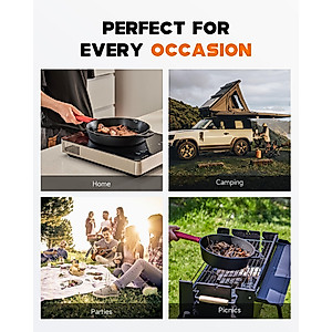 DARTMOOR Pre-Seasoned Cast Iron Skillet, 12 in Cast Iron Frying Pan with Handle, Protective Covers, & Pour Spouts, Safe Grill Cookware with Non-Stick Surface, Cast Iron Pan for Indoor & Outdoor Use