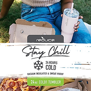 REDUCE Cold1 24 oz Tumbler with Lid and Straw - Dual-Wall Vacuum Insulated Stainless Steel Tumbler - Keeps Drinks Cold up to 24 Hours - Inner Ounce Markings to Track Hydration - OG Sand