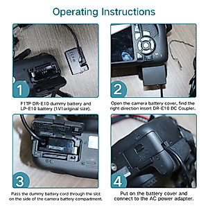 F1TP ACK-E10 AC Power Supply Adapter DR-E10 Dummy Battery Kit Replace LP-E10 Battery for Canon EOS Rebel T3 T5 T6 T7 1100D 1200D 1300D 1500D 2000D Cameras
