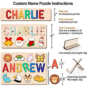Personalized Name Puzzle for Kids Engraved Text Greetings on Back, Custom Wooden Name Signs with Pegs for Boy & Girl 1 Year Old Montessori Toys Toddler Puzzles for Newborn