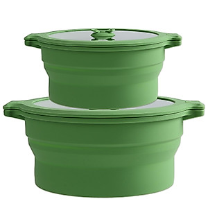 Collapsible Silicone Microwave Cookware Cooker Steamer for Cooking with Lids, 0.8L and 1.4L Glass Food Storage Container Sealed Bowl Mixing Bowls 2pc Set BPA Free