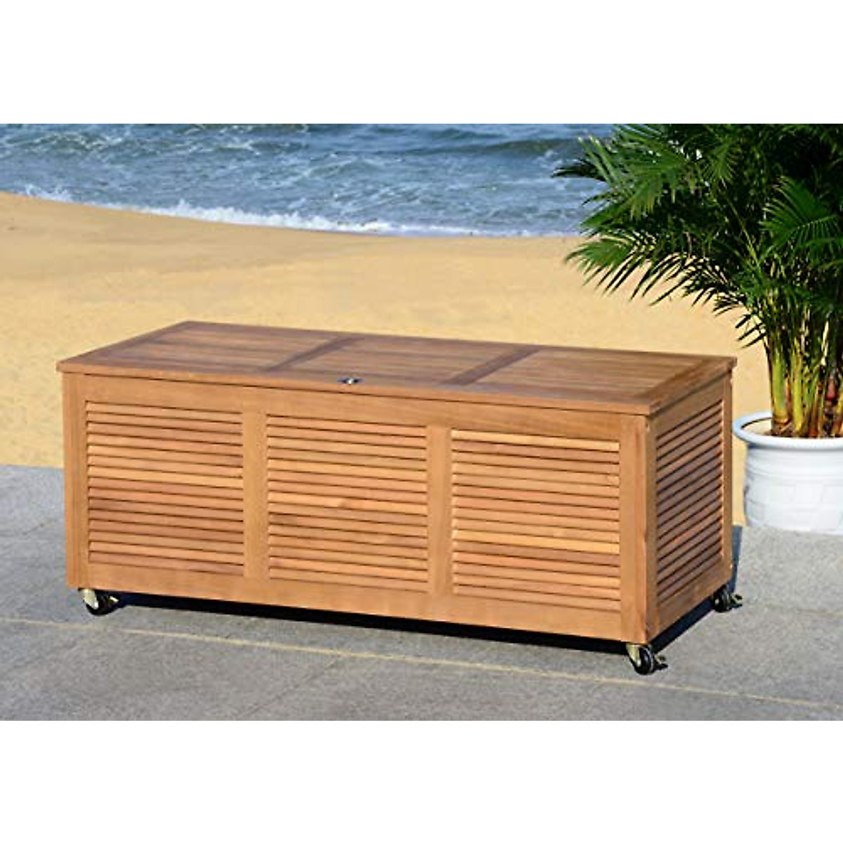 Safavieh PAT7038A Outdoor Collection Elina Teak 47.2" Cushion Deck Box, Natural
