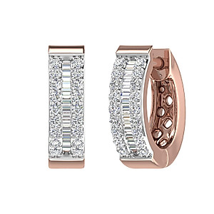 1/4 Carat Diamond Hoop & Huggies Earrings in 10K Rose Gold - IGI Certified