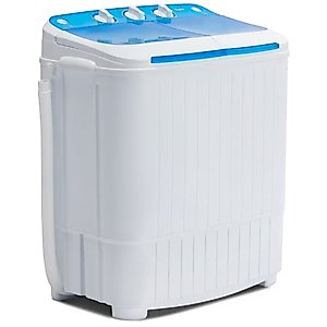 TABU 16.5Ibs Portable Washing Machine, Compact Washer Machine, Mini Washing Machine, Twin Tub Washer and Spiner, Ideal for Dorms, Apartments, RVs, Camping etc (White & Blue)