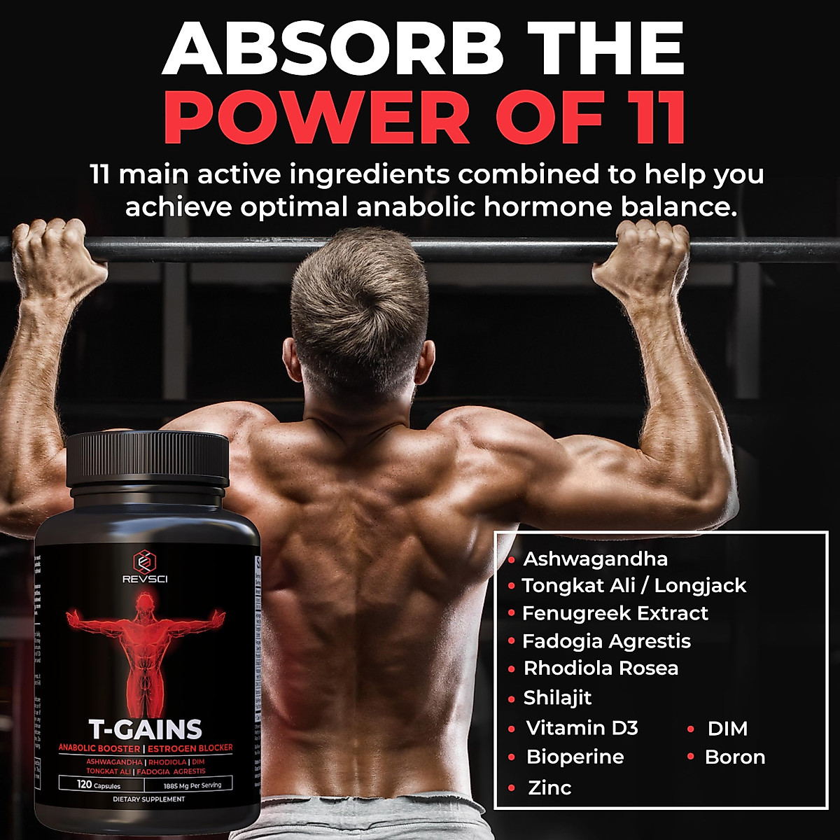 Anabolic Booster & Muscle Builder for Men, Total GAINS Muscle Growth & Estrogen Blocker for Men, Ashwagandha Shilajit for Men, Fadogia Agrestis Tongkat Ali for Men, HGH Supplements for Men, 120 Count