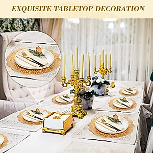 200 Pcs 14 Inch Doilies Paper Doilies Round Lace Paper Doilies Disposable Foil Lace Paper Doilies Placemats Doily Paper Pad Paper Placemats for Cakes Crafts Party Weddings Tableware (Gold, Round)