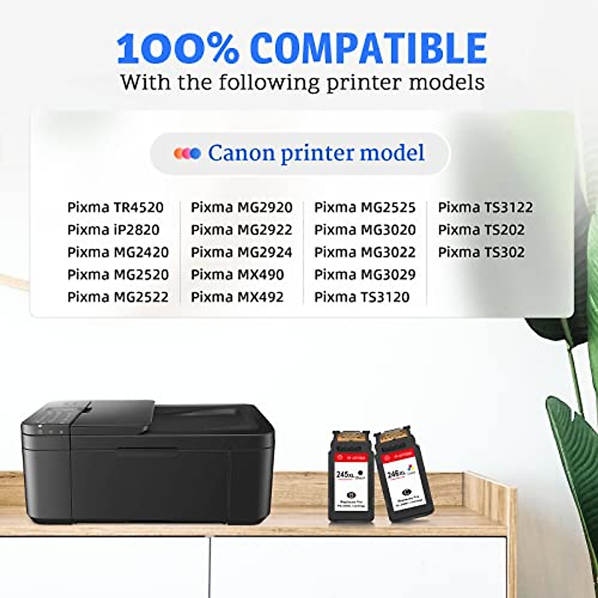 Topkolor Higher Yield 245XL 246XL Remanufactured Ink Cartridge Replacement for Canon 245 and 246 for Pixma MG2522 MG2420 MX490 IP2820 MG2920 MG2922 MG2924 MG2520 MX492 Printer (1 Black 1 Tri-Color)
