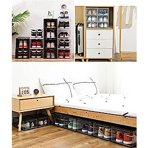 Naocca Shoe Storage Boxes Plastic Stackable 6 Pack Shoe Organizer for Closet, Space Saving Shoe Holder Sneaker Containers Bins for Entryway Drop Front Cubby, Fit up to Women's Size 12 White