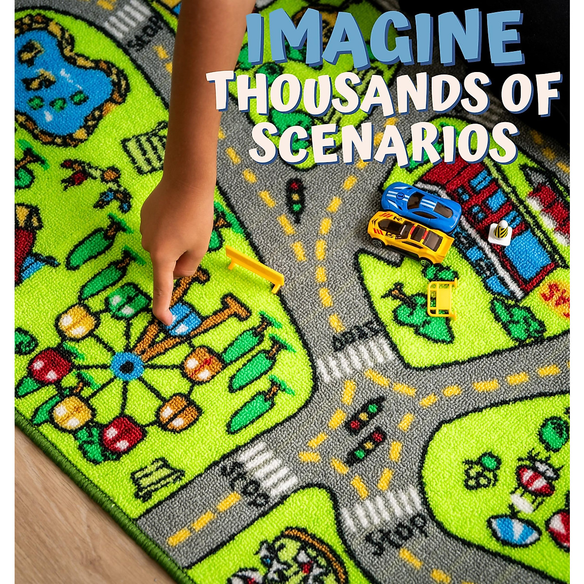 ToyVelt Kids Carpet Playmat Car Rug – Educational Road Traffic Carpet Multi Color Play Mat - Best Kids Rugs for Playroom & Kid Bedroom – for Ages 3-12 Years Old (43" L x 26" W)