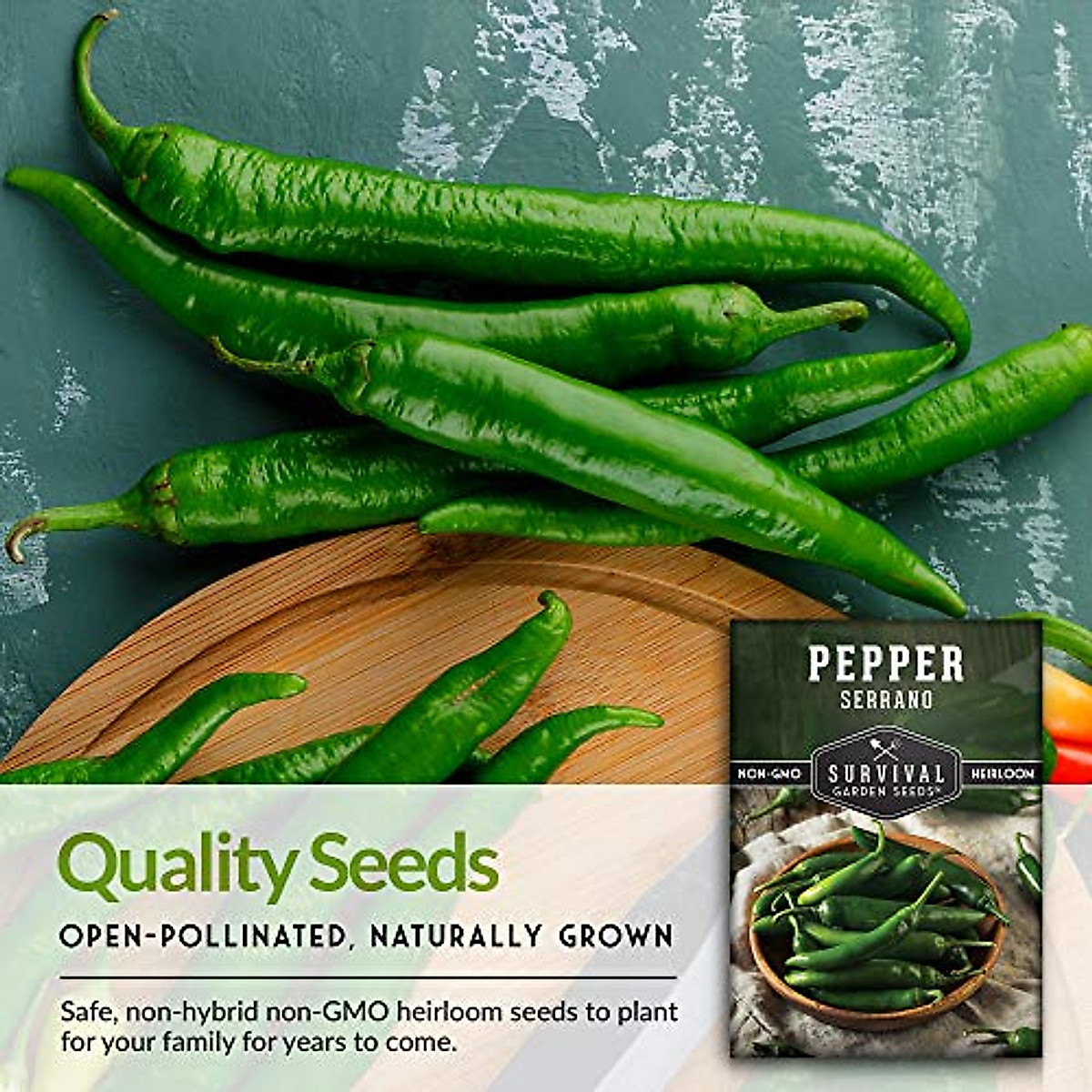 Survival Garden Seeds - Serrano Pepper Seed for Planting - Packet with Instructions to Plant and Grow Spicy Mexican Peppers in Your Home Vegetable Garden - Non-GMO Heirloom Variety