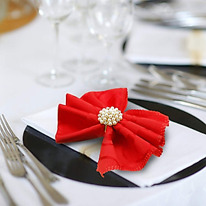 Hotop Napkin Rings Set Gold Pearls Flower Napkin Buckles Rhinestone Round Napkin Holders for Wedding Banquet Home Party Decoration Dining Table Linen Accessory (12 Pcs)