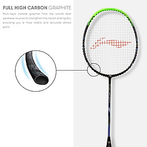 Li-Ning G-Force Superlite 3500 Carbon-Fiber Strung Badminton Racquet with Free Full Cover (Black/Green)