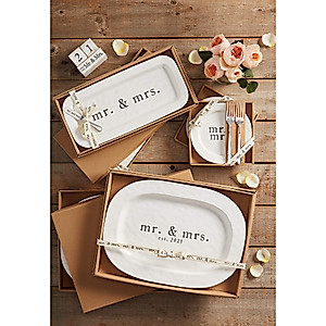 Mud Pie Mrs. Hostess Platter Set, tray 7 1/2" x 16" | spreader 5 1/2", White