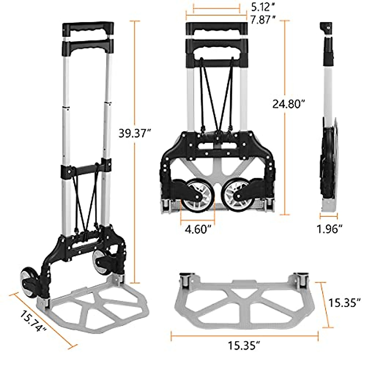 Folding Hand Truck, Gimify Dolly Cart Luggage Hand Cart Aluminum Box Cart Lightweight Portable with Telescoping Handle for Personal, Travel, Shopping, Moving, Office, 165 lbs Capacity (Black)