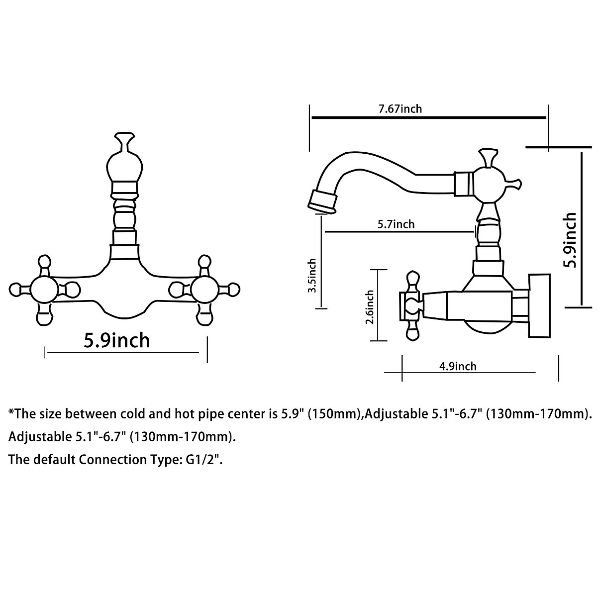 GGStudy Wall Mounted Kitchen & Bathroom Sink Faucet With Double Cross Handle Oil Rubbed Bronze
